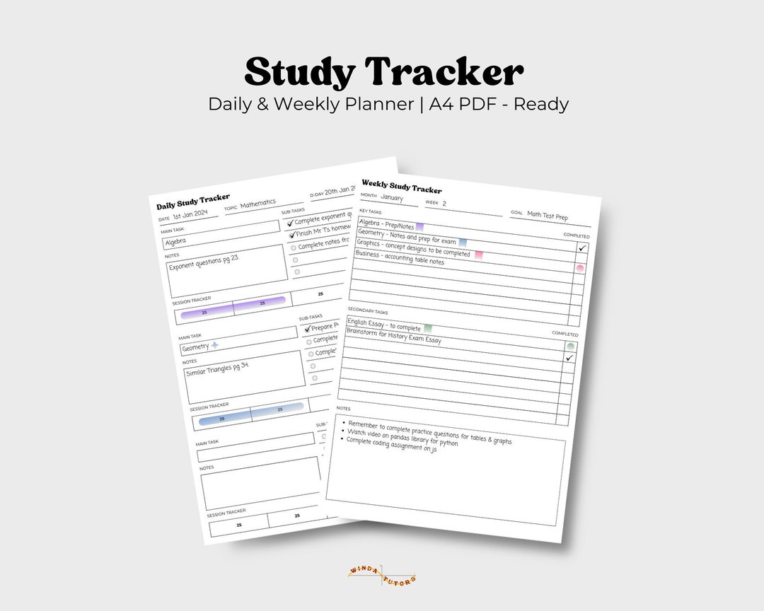 Digital Study Tracker Daily and Weekly Planner | Productivity Student ...
