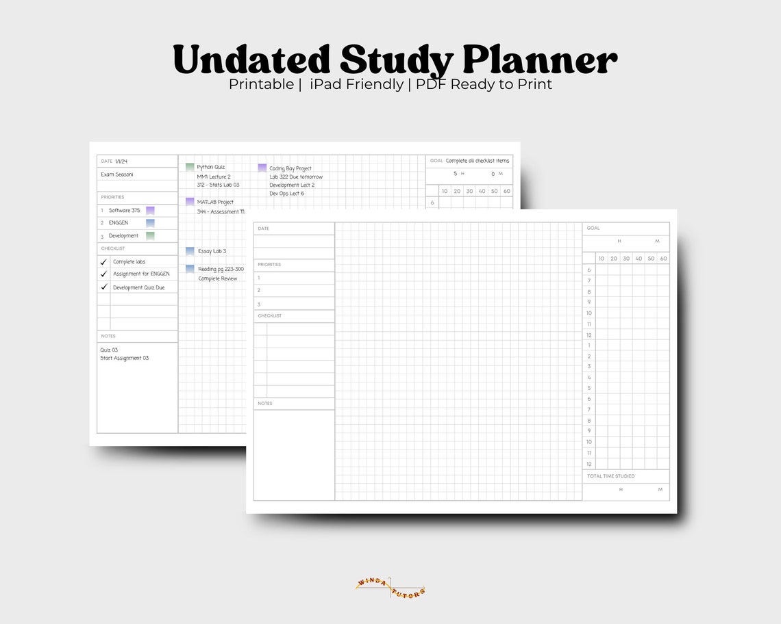 Study Planner Page Digital Weekly Tracker | Undated Planner | A4 PDF ...