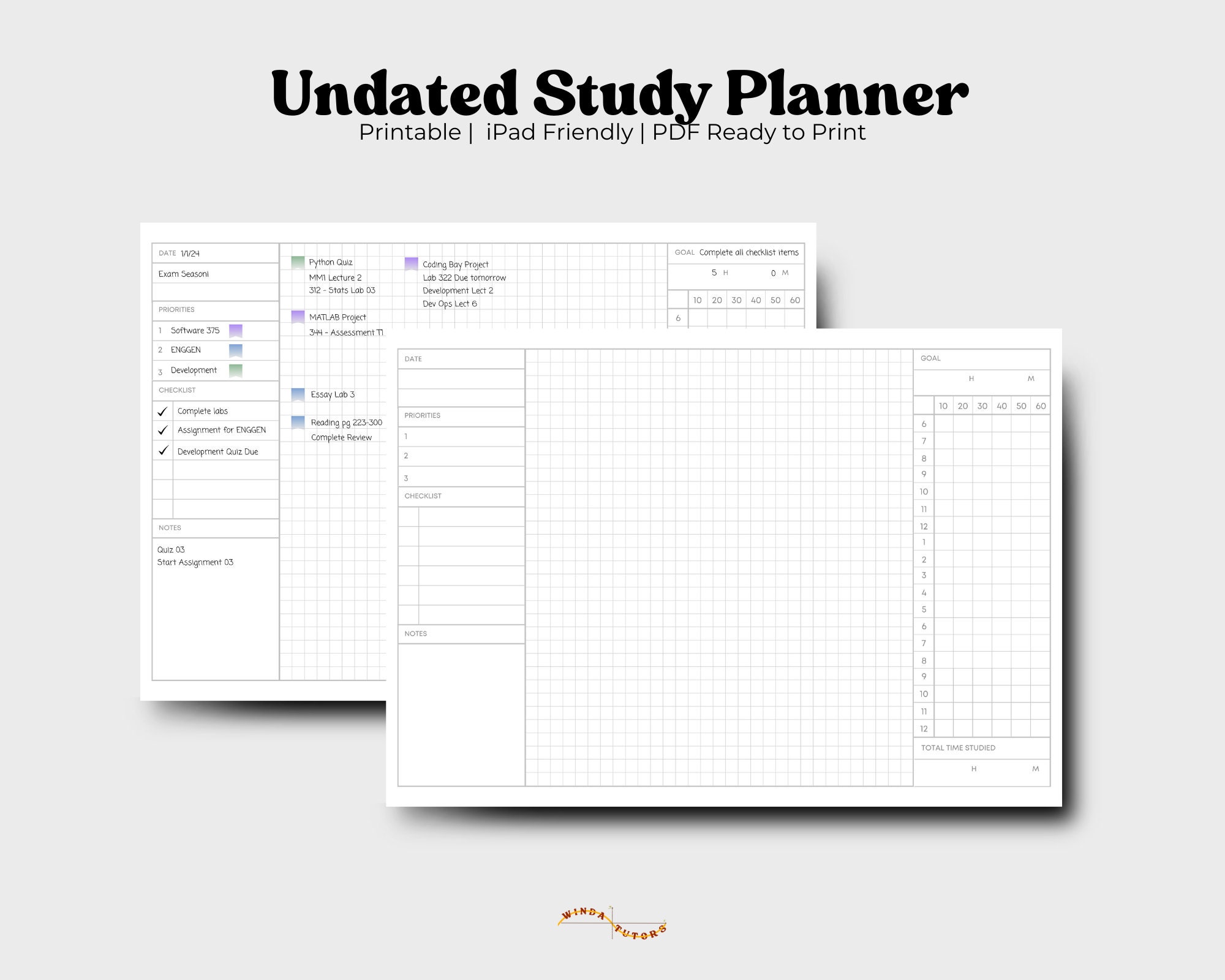 Study Planner Page Digital Weekly Tracker | Undated Planner | A4 PDF ...