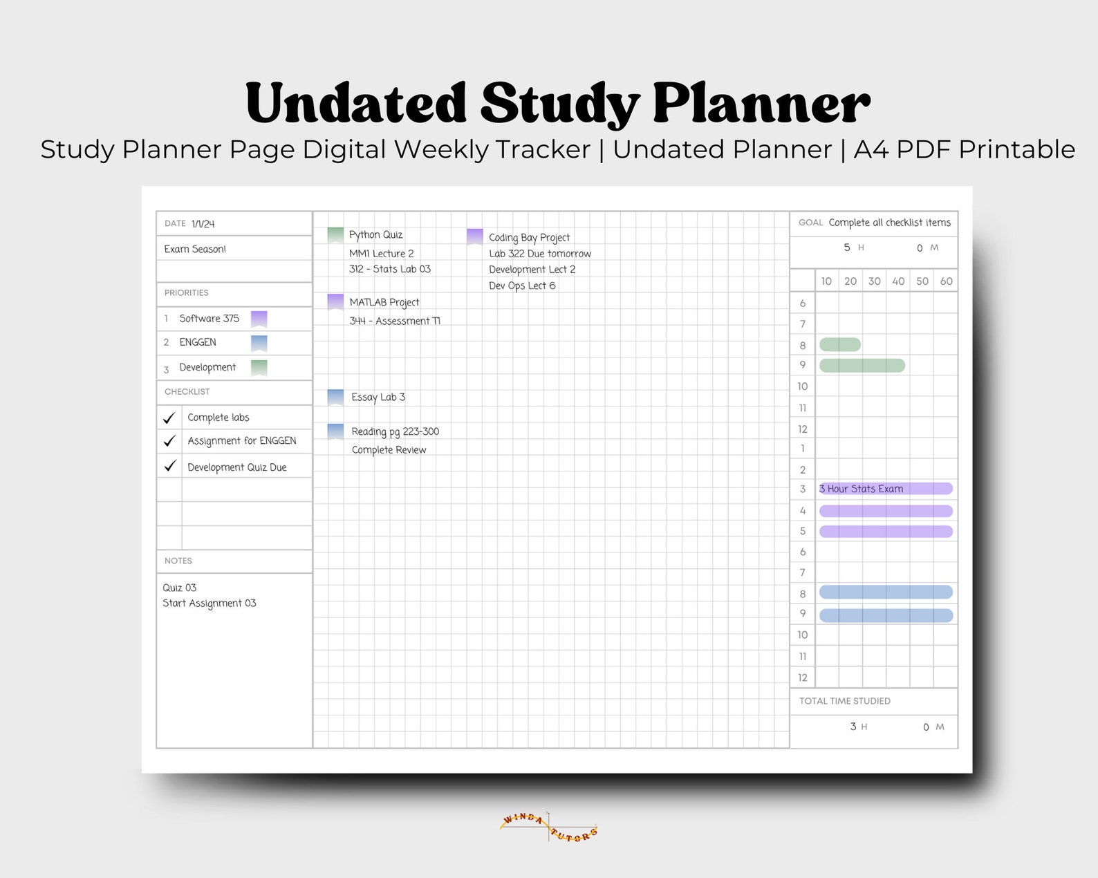 Study Planner Page Digital Weekly Tracker | Undated Planner | A4 PDF ...