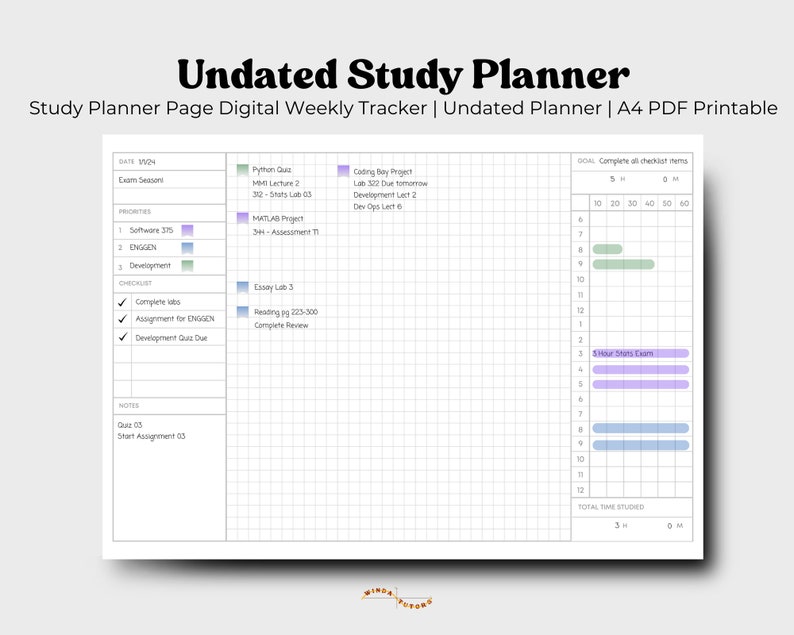 Study Planner Page Digital Weekly Tracker | Undated Planner | A4 PDF ...