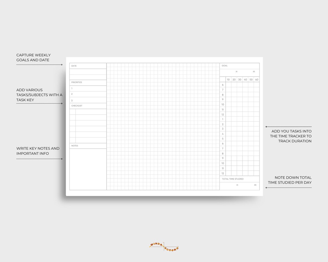 Study Planner Page Digital Weekly Tracker | Undated Planner | A4 PDF ...