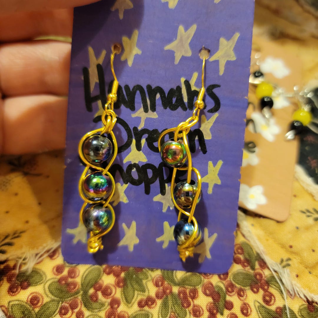 Oil Slick Braided Beaded Wire Wrapped Dangly Earrings- Last Call - Etsy