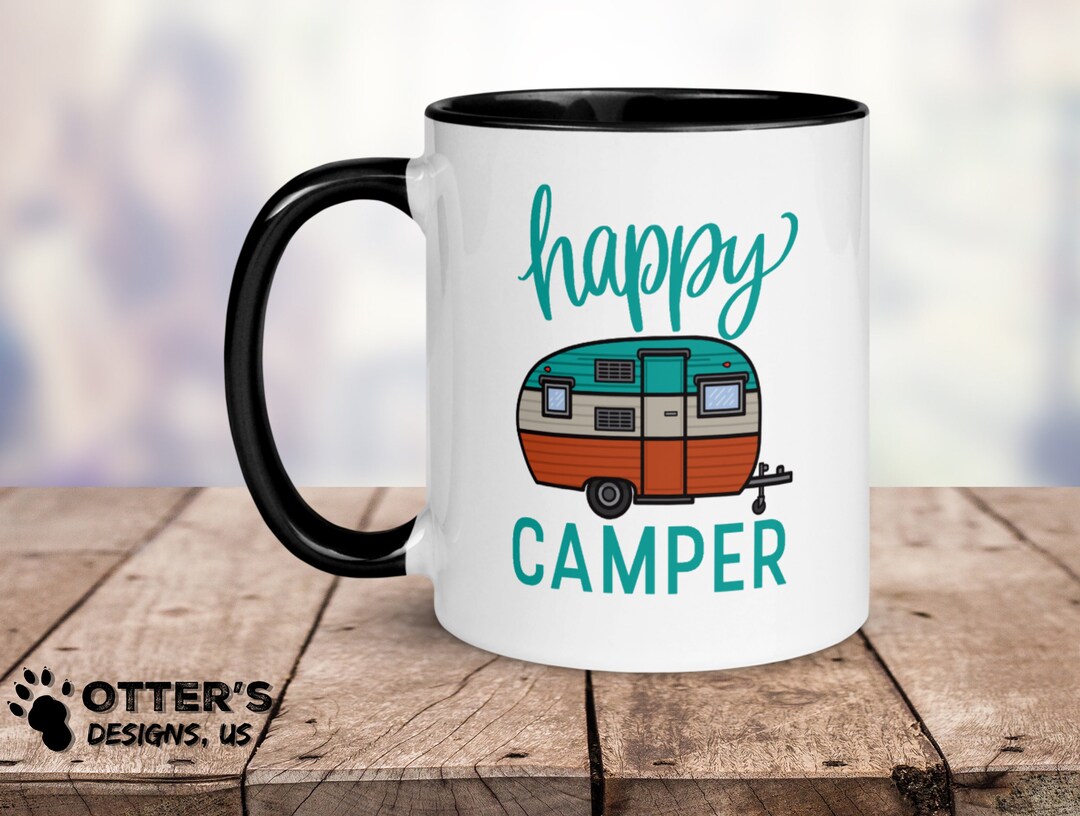 Happy Camper Coffee Mug, Retro Style Camper, Camping Mug, Live Laugh ...