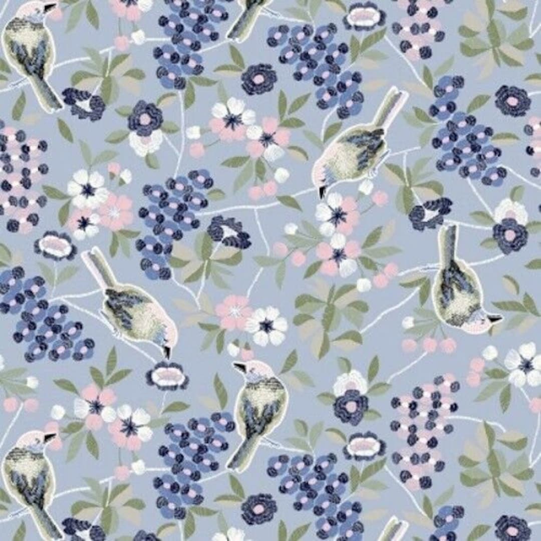 Serenade Periwinkle Bird Song Blue Cotton Fabric by - Etsy
