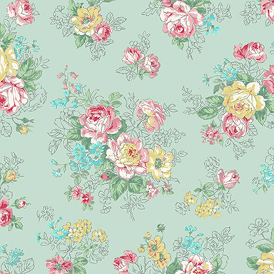 Green Blooming Rose Sm Bouquet Cotton Fabric by Quilt Gate - Etsy