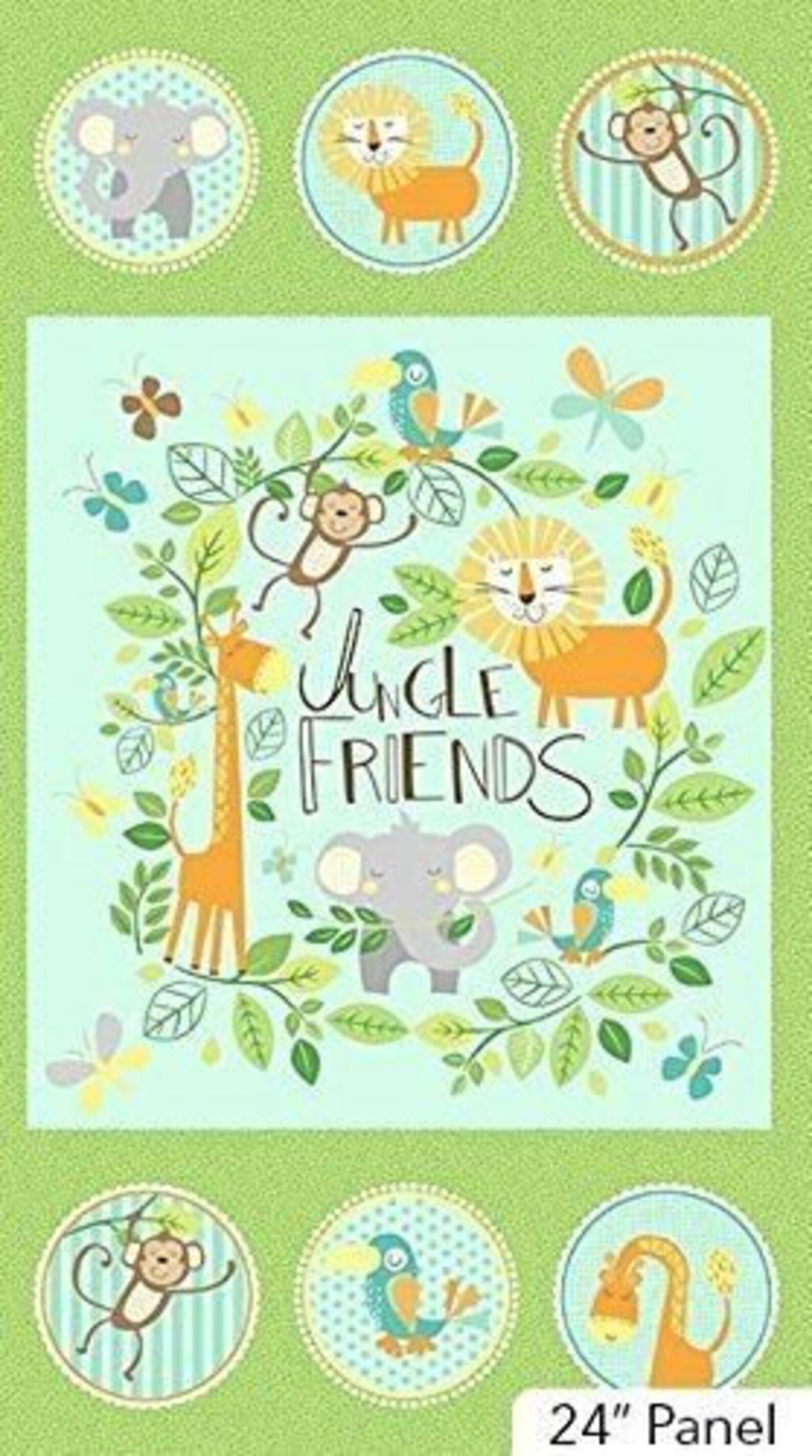 Jungle Friends Panel 23 X 44turquoise Cotton Fabric by Northcott - Etsy