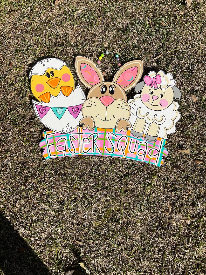 Easter Squad Door Hanger: Hand-painted Spring Decor - Etsy