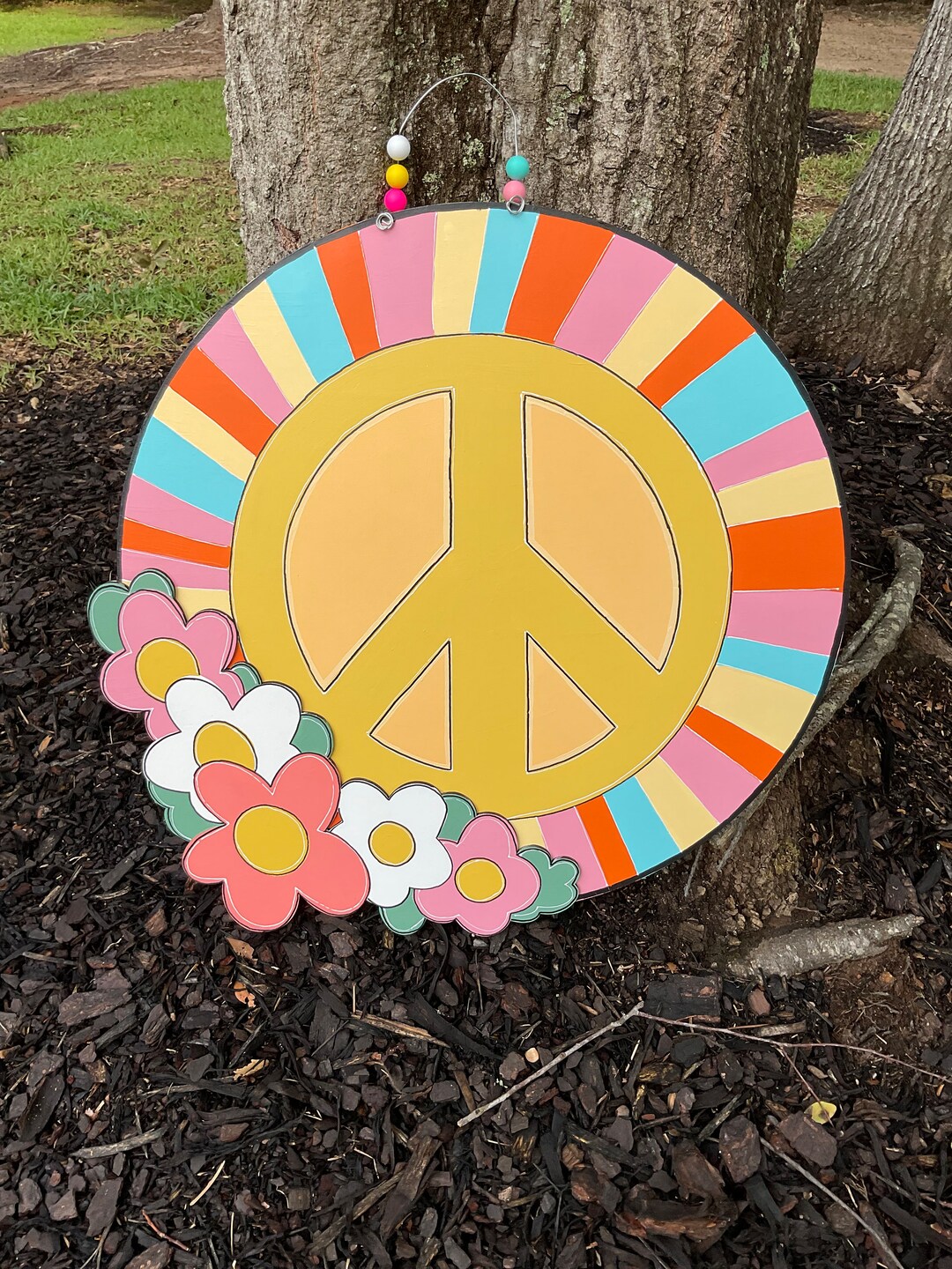 Handmade Peace Sign Door Hanger: Floral Welcome Decor - Etsy