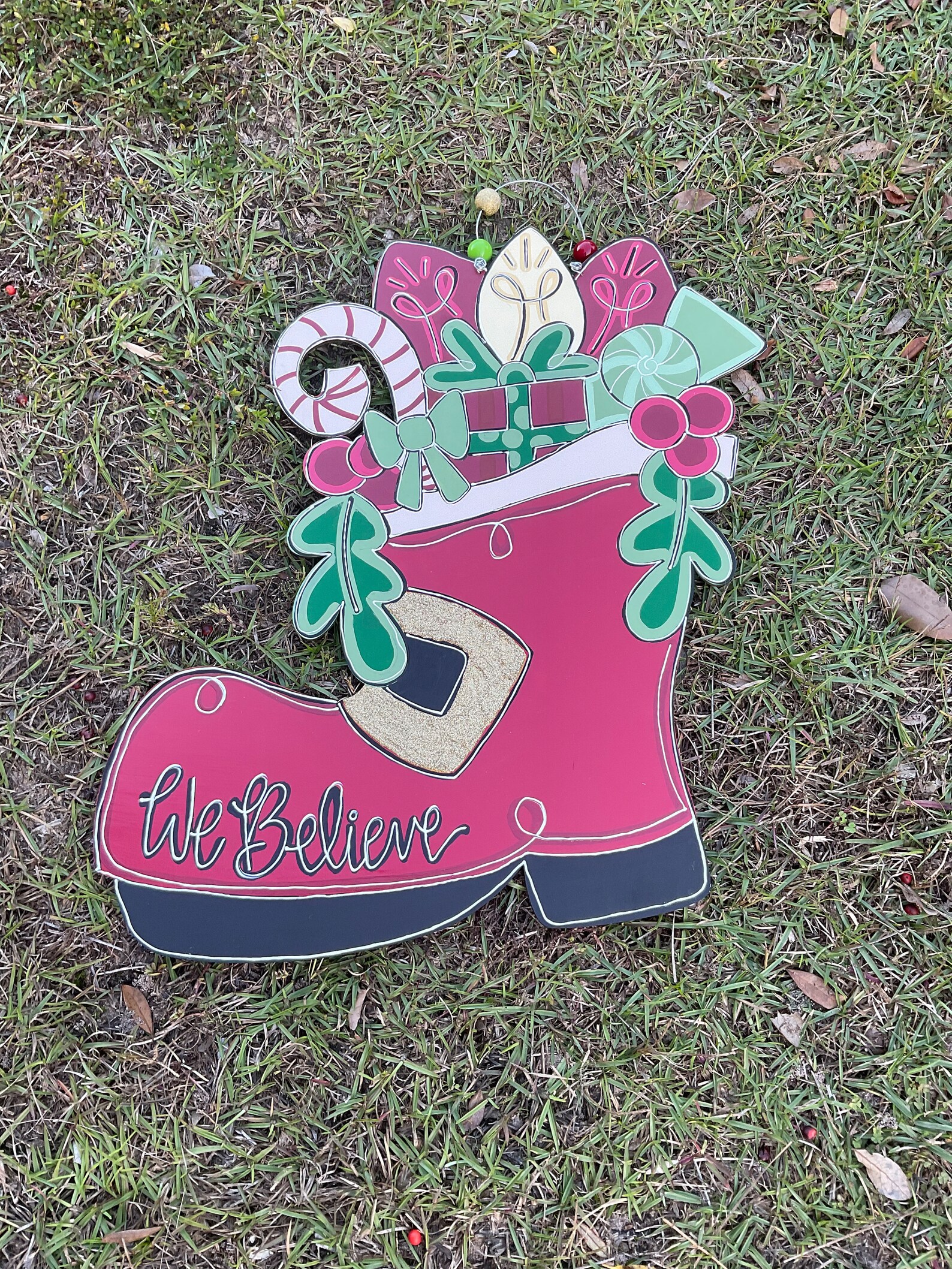 Santa Boot Door Hanger, Santa Door Hanger, Santa Wreath, Christmas ...