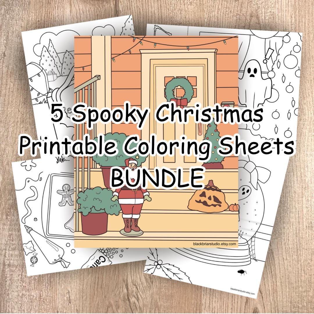 5 Spooky Christmas Printable Coloring Sheets Bundle | Halloween ...