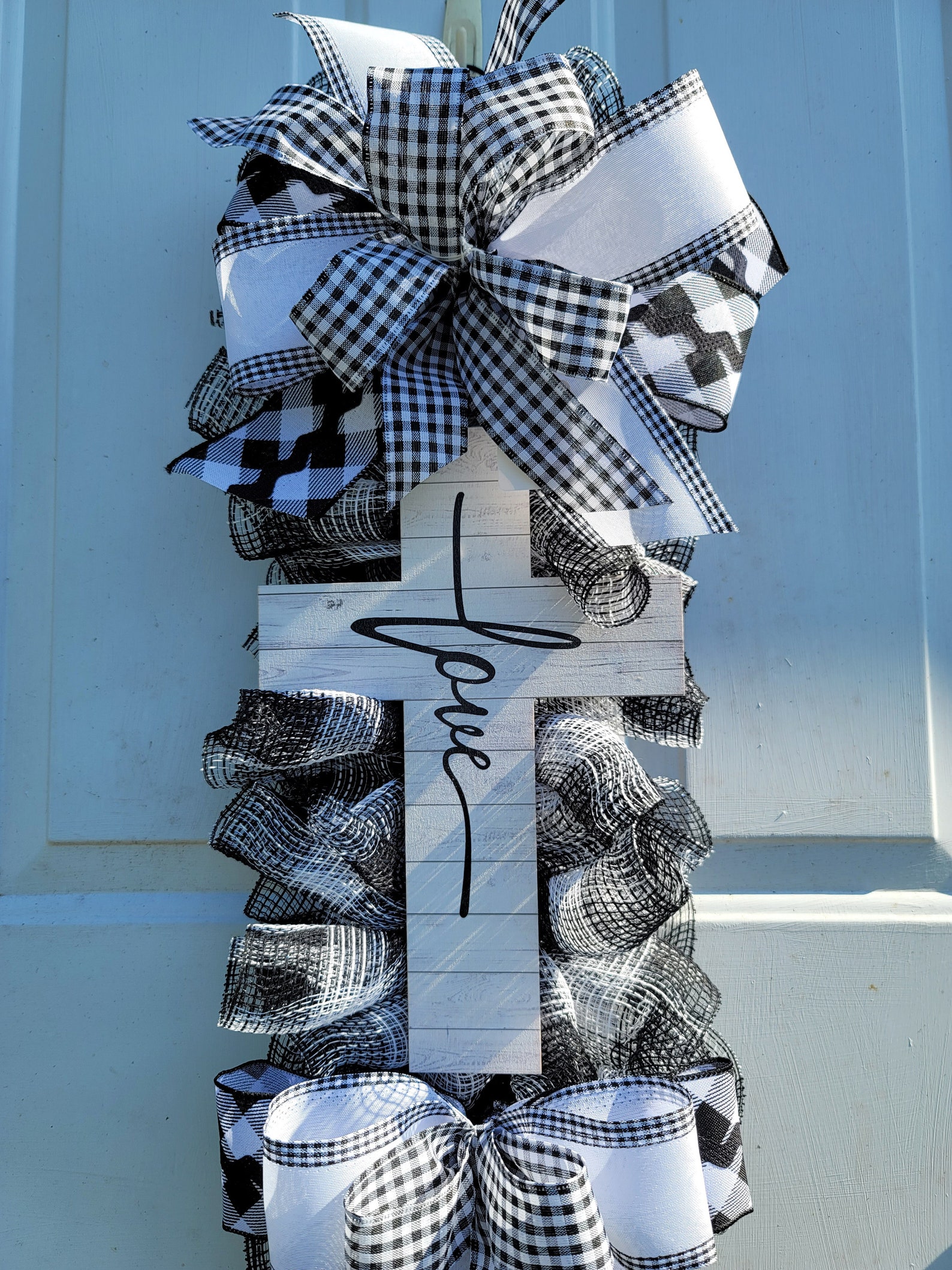 Religious Cross Wreath ~ Swag That Reads Love, Front Door Wreath, Cross ...