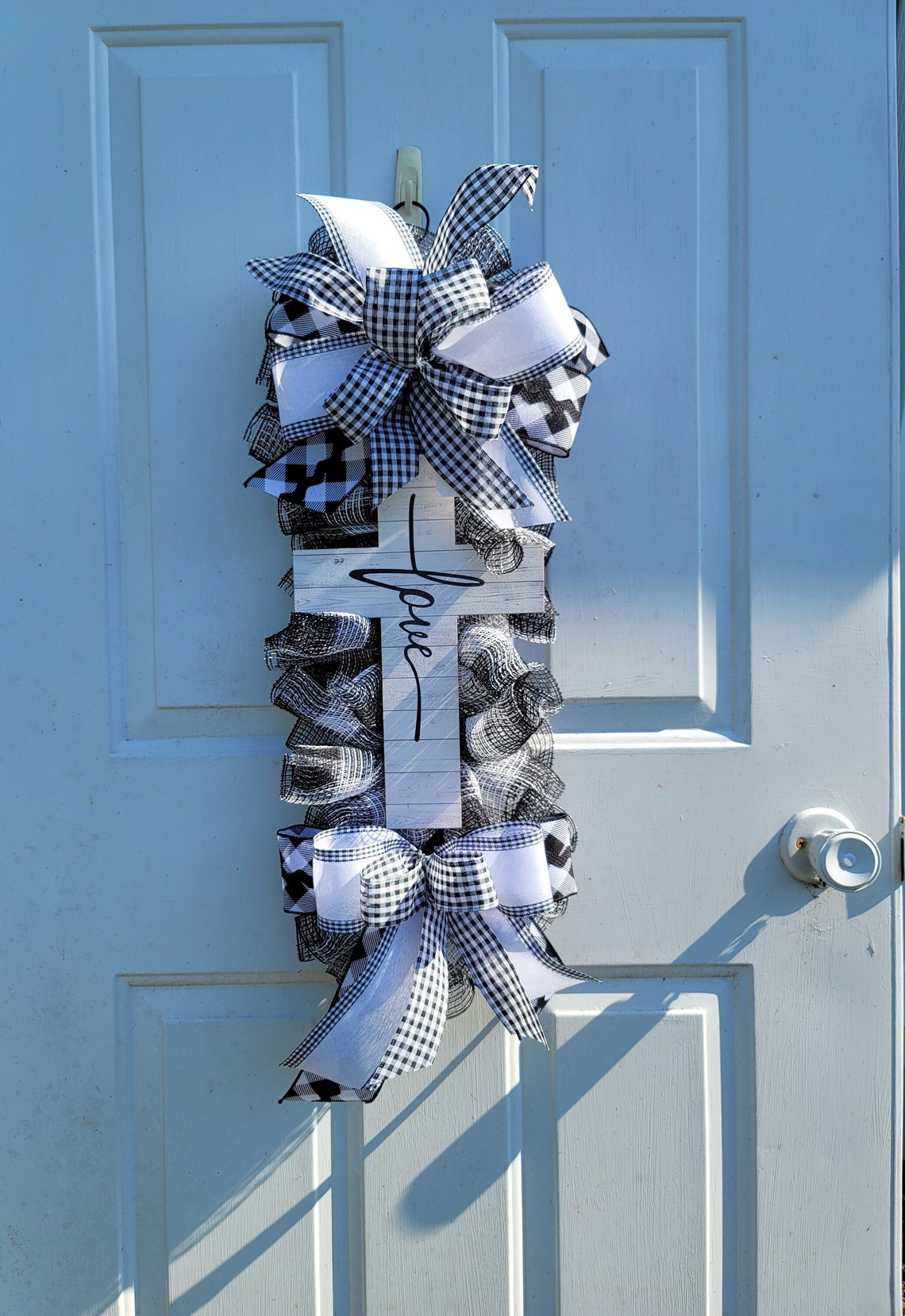 Religious Cross Wreath ~ Swag That Reads Love, Front Door Wreath, Cross ...