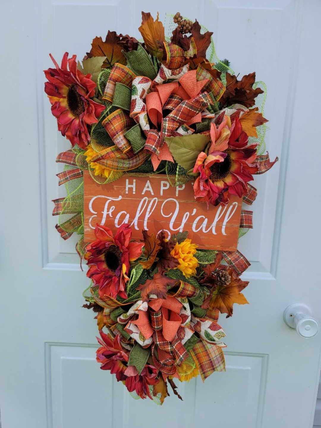 Fall Sunflower Wreath, Sunflower Swag, Happy Fall Door Hanger, Fall ...