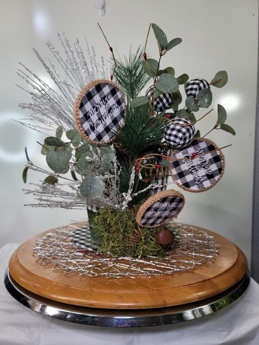 Snowman Top Hat Centerpiece, Black and White Buffalo Checked Home Decor ...