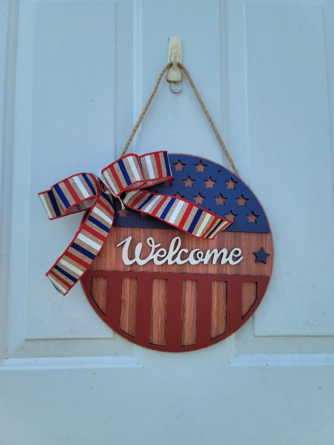 Patriotic Welcome Sign for Your Door, Patriotic Door Hanger, Red White ...