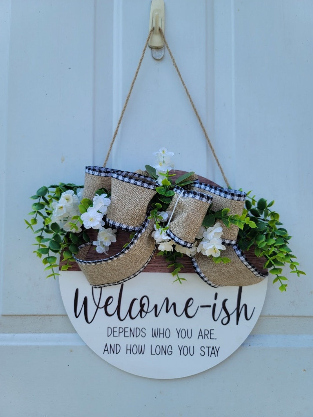 Welcome -ish Sign for Your Front Door, Neutral Colored Wood Welcome ...