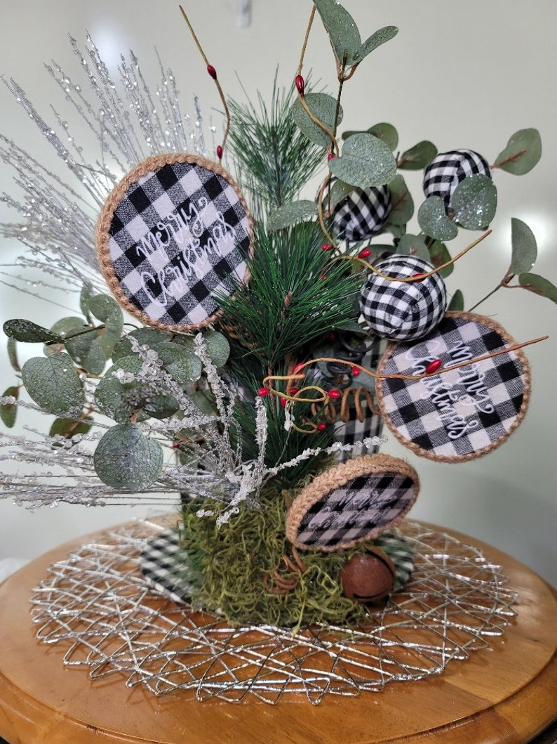 Snowman Top Hat Centerpiece, Black and White Buffalo Checked Home Decor ...