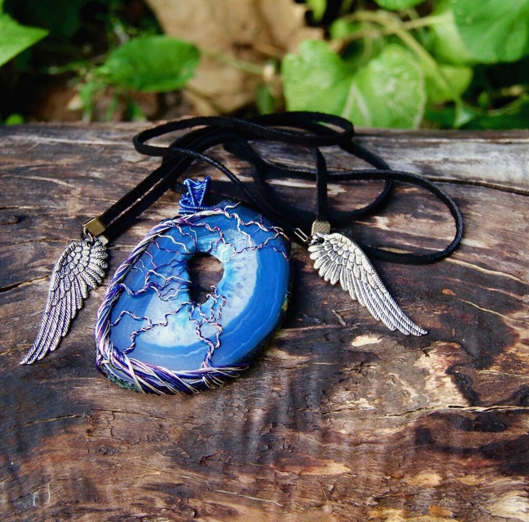 Angel Vortex Agate Geode Multi Coloured Wire Wrap Angel Wings Charity ...