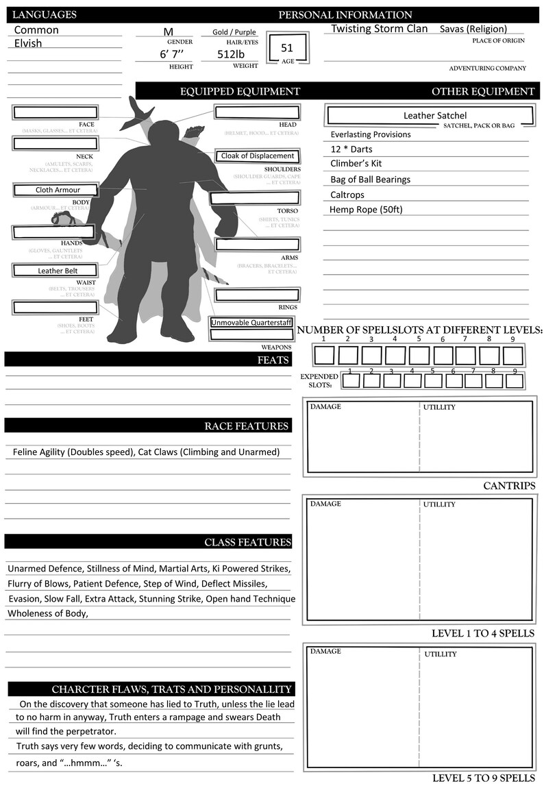 Character Creation Worksheet