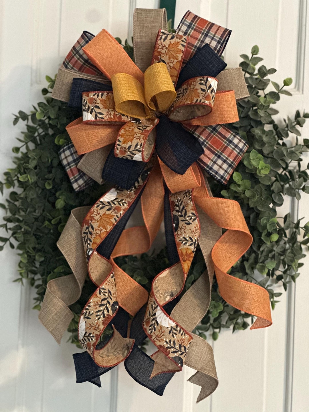 Handmade Fall Pumpkin Wreath Bow, Autumn Decor - Etsy