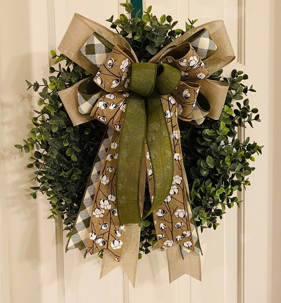 Cotton Themed Bow Farmhouse Bow Spring Bow Summer Bow | Etsy