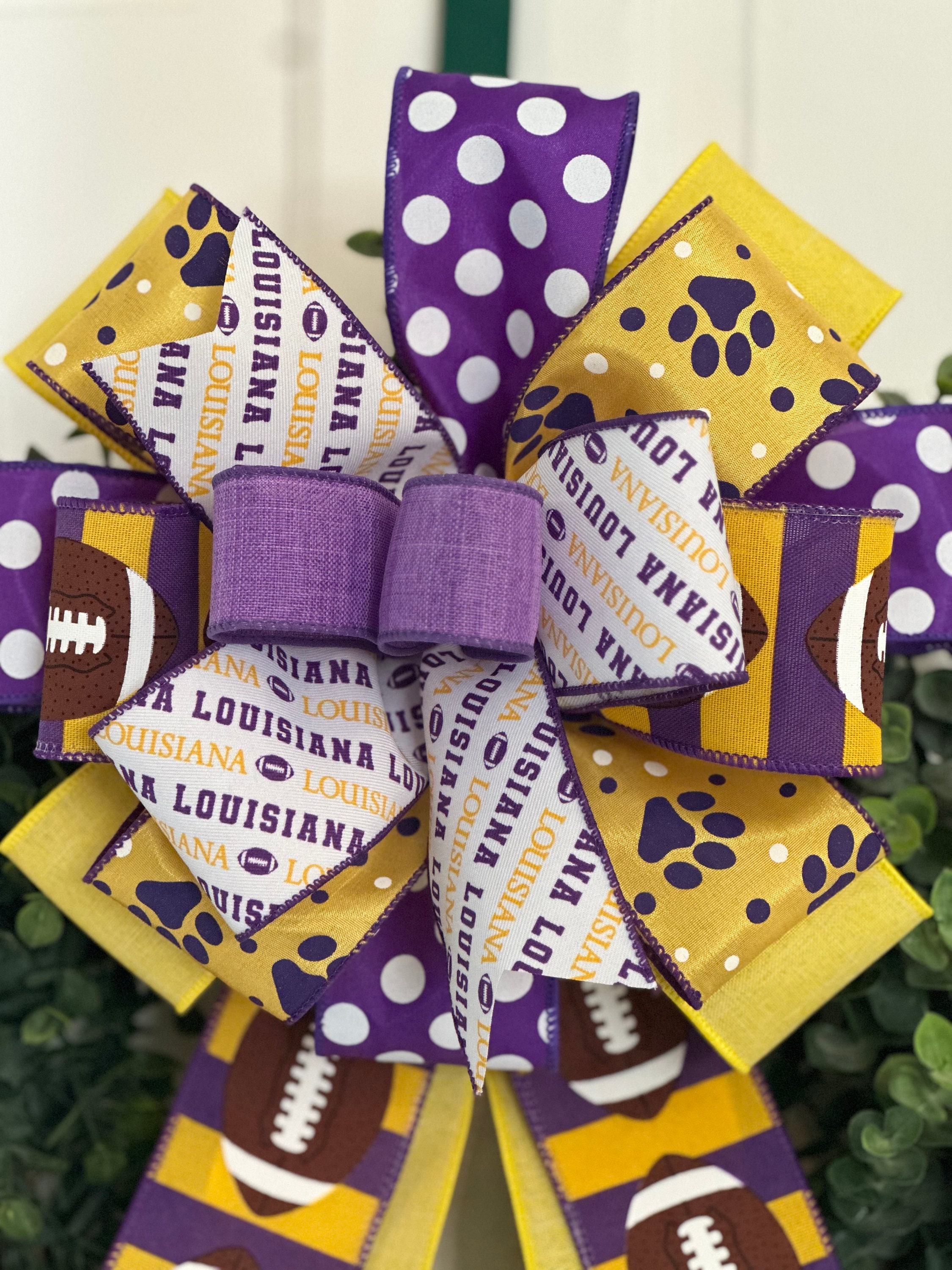 Handmade LSU Football Bow, Purple & Yellow Ribbon, Wreath Decor - Etsy
