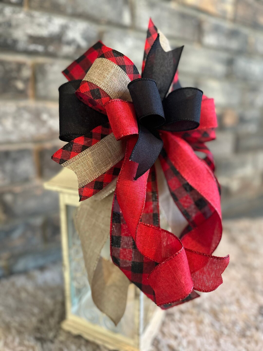 Black & Red Plaid Bow, Farmhouse Bow, Farmhouse Christmas Bow, Plaid ...
