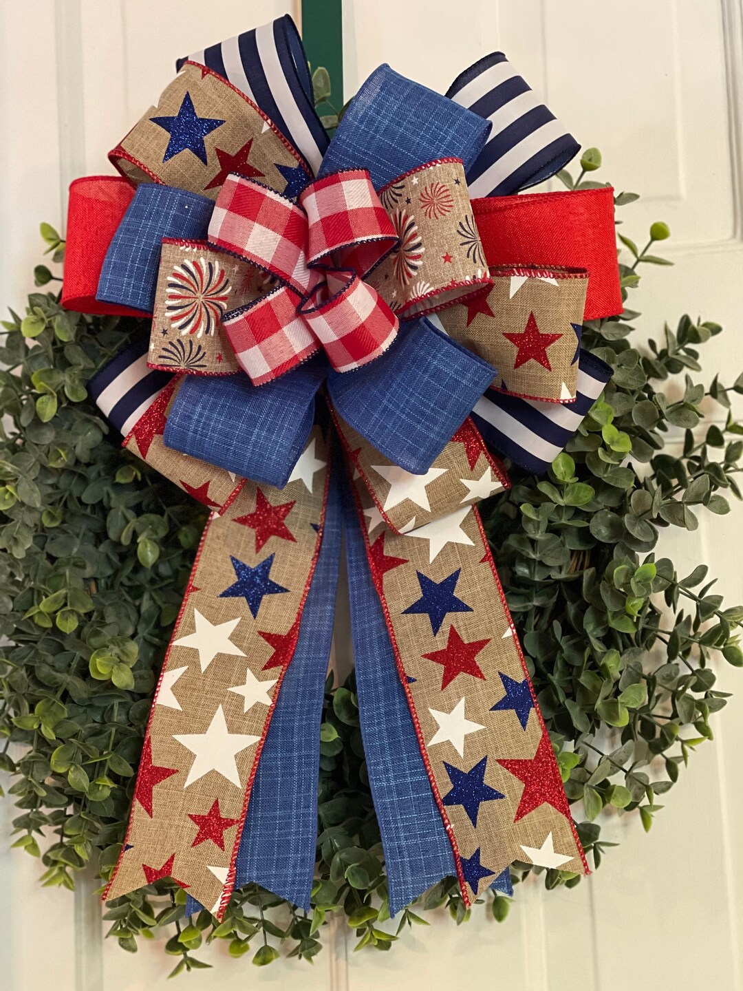 Fireworks Bow, 4th of July Bow, Summer Bow, Patriotic Bow, Wreath Bow ...