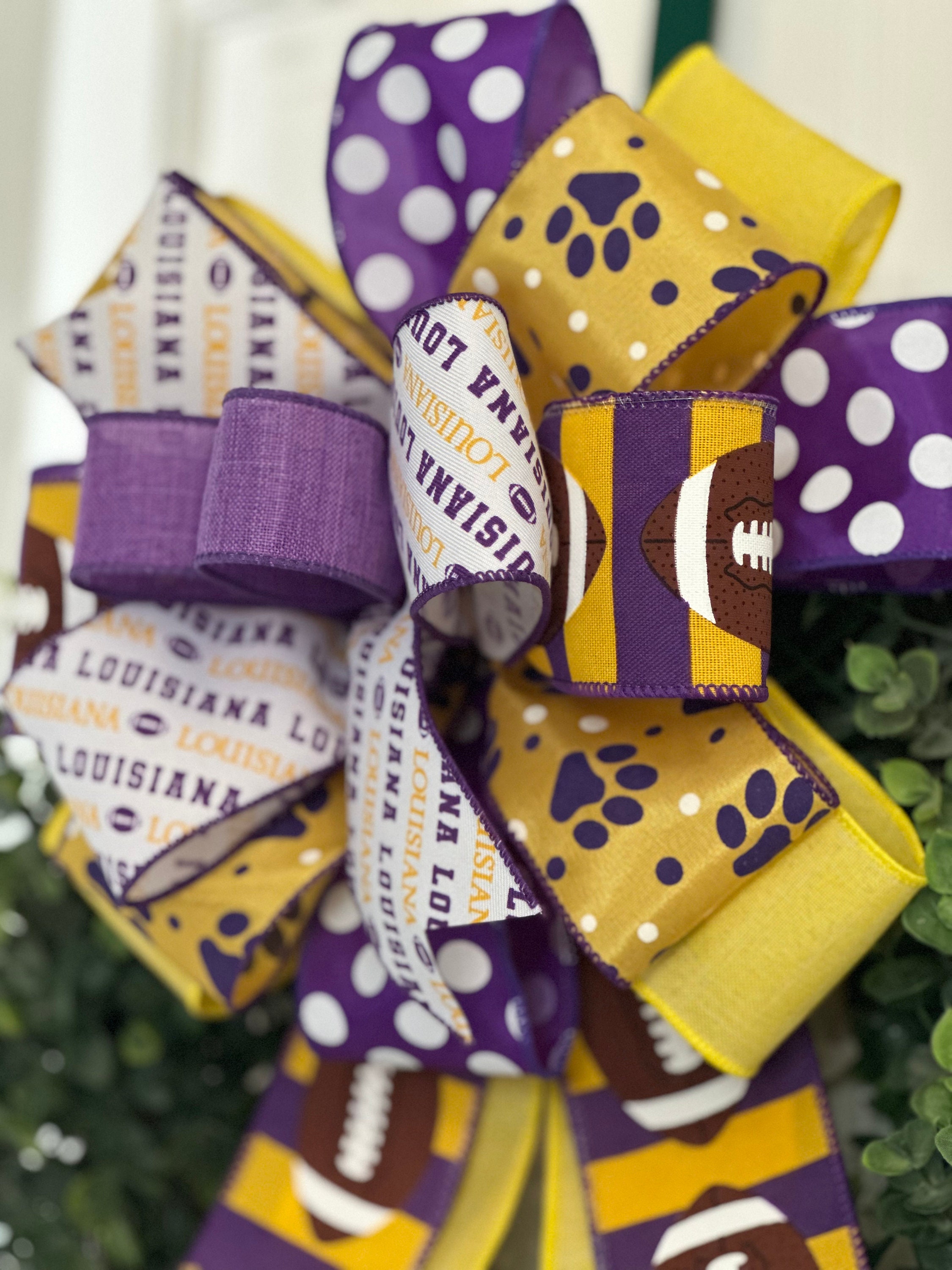 Handmade LSU Football Bow, Purple & Yellow Ribbon, Wreath Decor - Etsy