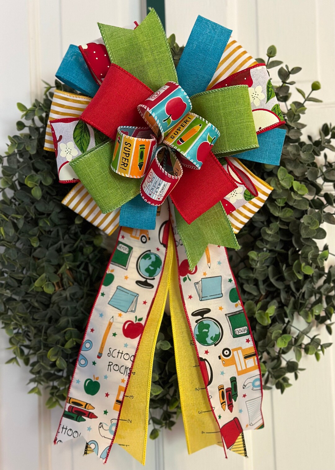 School Rocks Bow, Best Teacher Bow, Back to School Bow, School Supplies ...