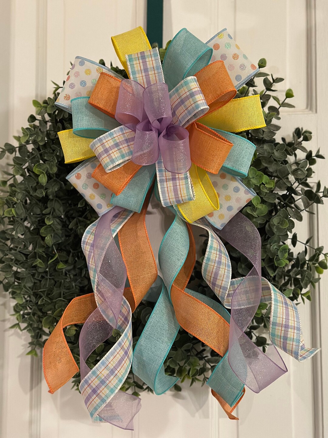 Happy Easter Bow, Easter Bow, Plaid Bow, Spring Bow, Basket Bow, Wreath ...
