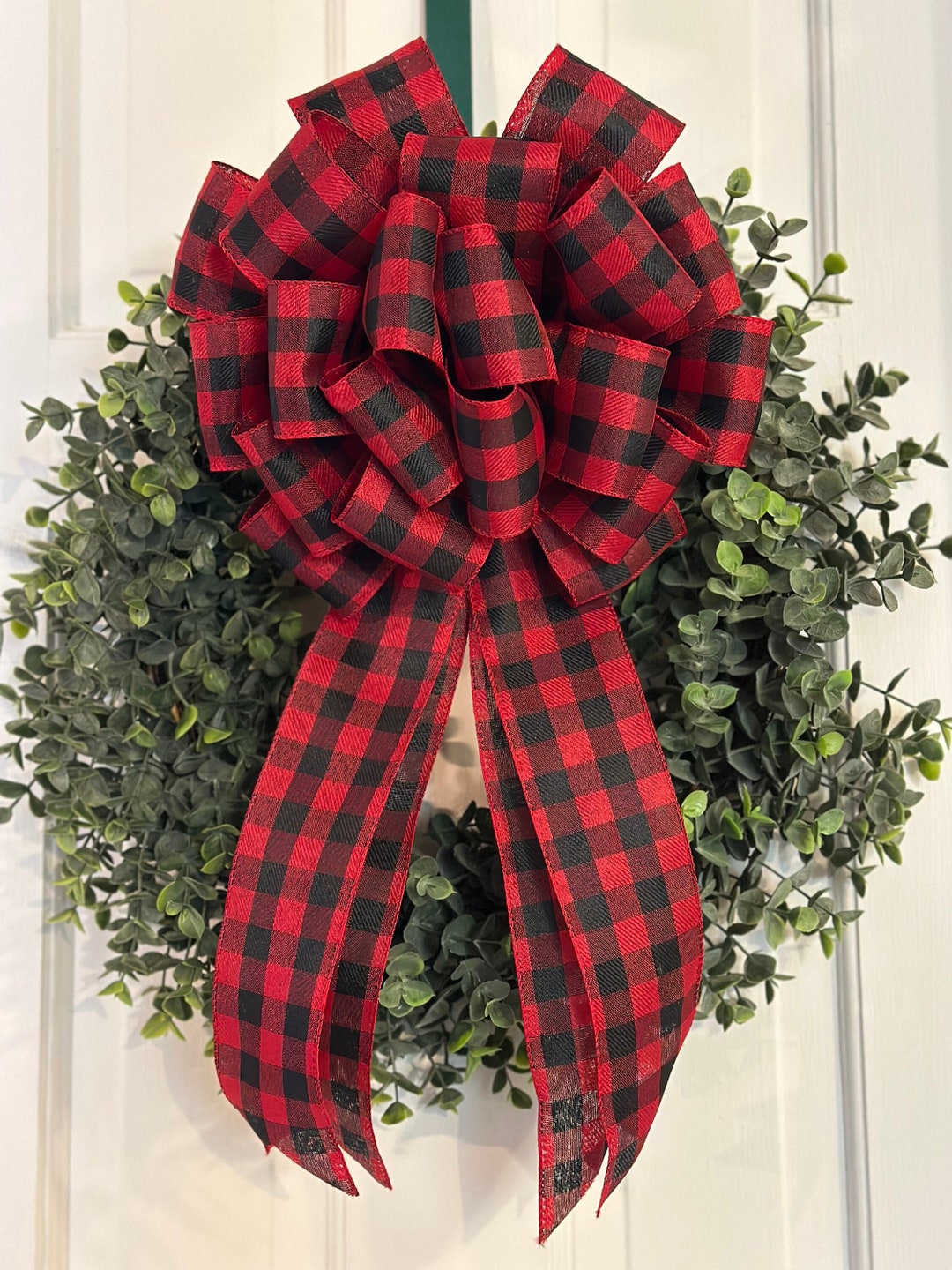 Buffalo Plaid Check Bow, Christmas Bow, Red & Black Buffalo Check Bow ...