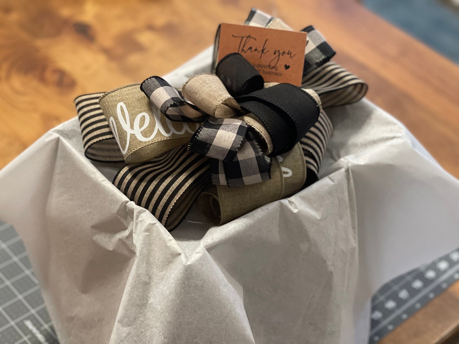 Beige/black Farmhouse Style Bow Welcome Bow Farmhouse Style - Etsy