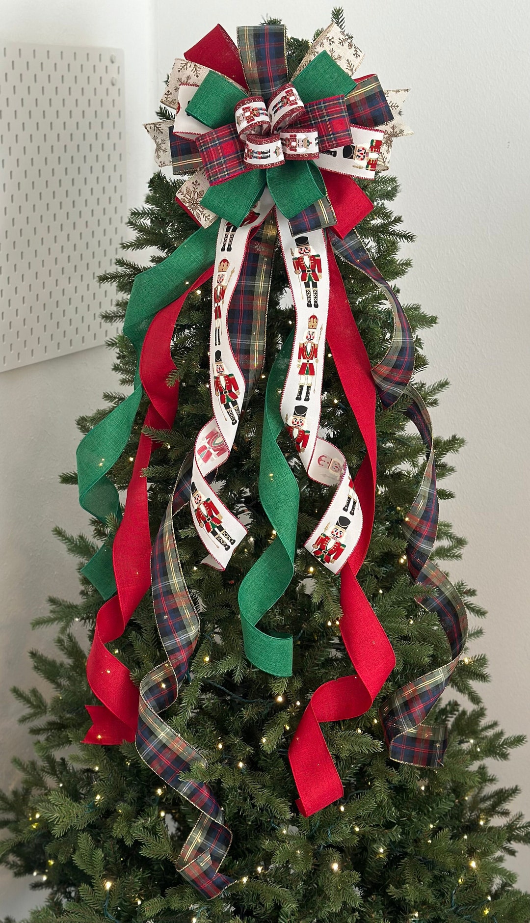 Nutcracker Tree Topper, Christmas Tree Topper, Nutcracker & Plaid Bow ...