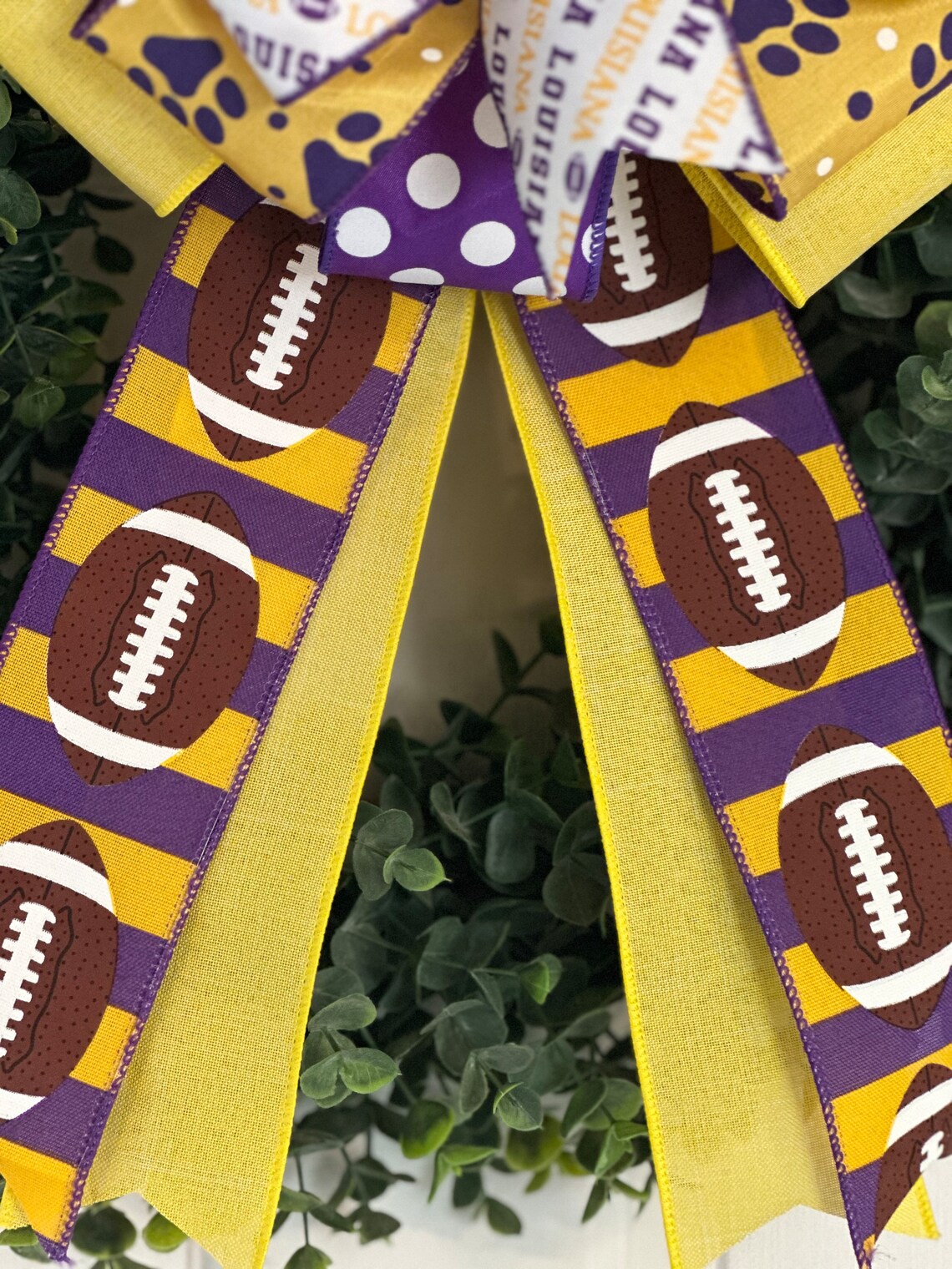 Handmade LSU Football Bow, Purple & Yellow Ribbon, Wreath Decor - Etsy