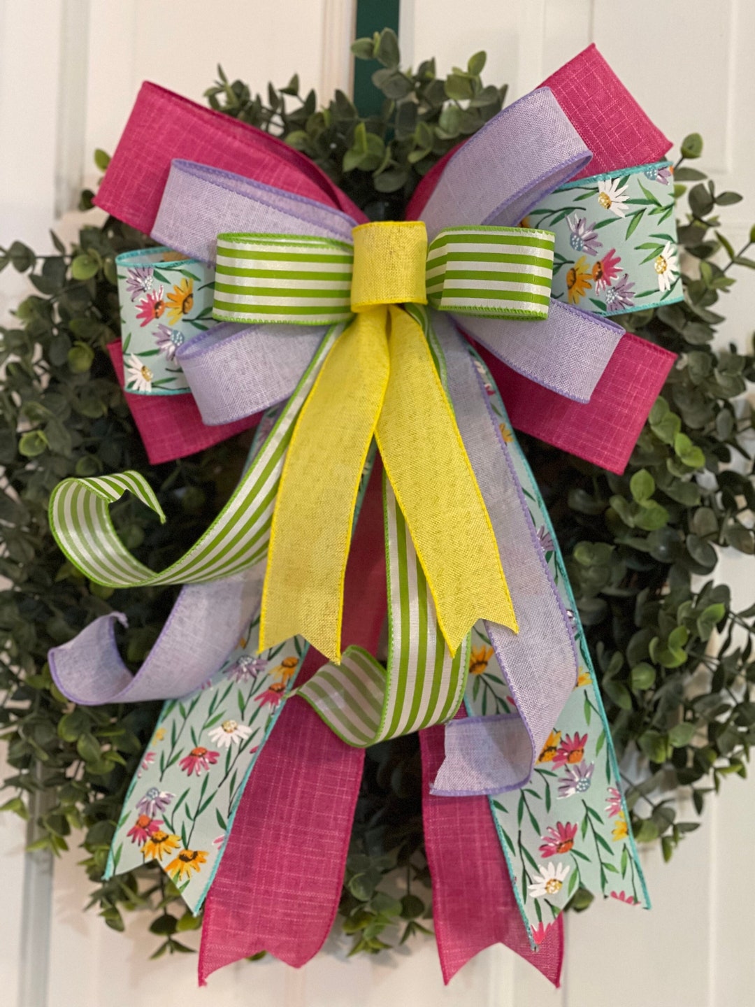 Spring Bow, Flower Themed Bow, Wreath Bow, Lantern Bow, Mailbox Bow ...