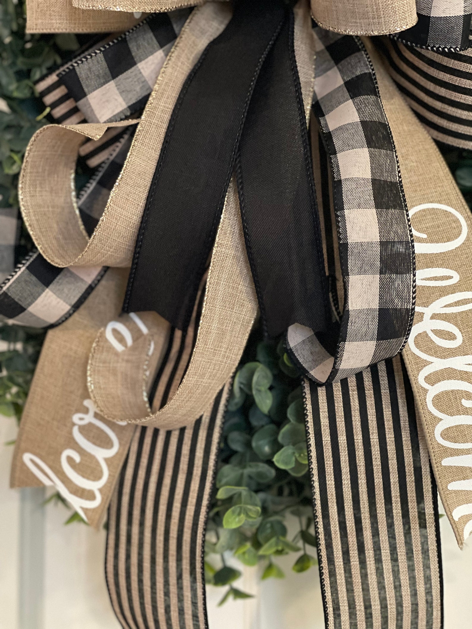 Beige/black Farmhouse Style Bow, Welcome Bow, Farmhouse Style Bow ...
