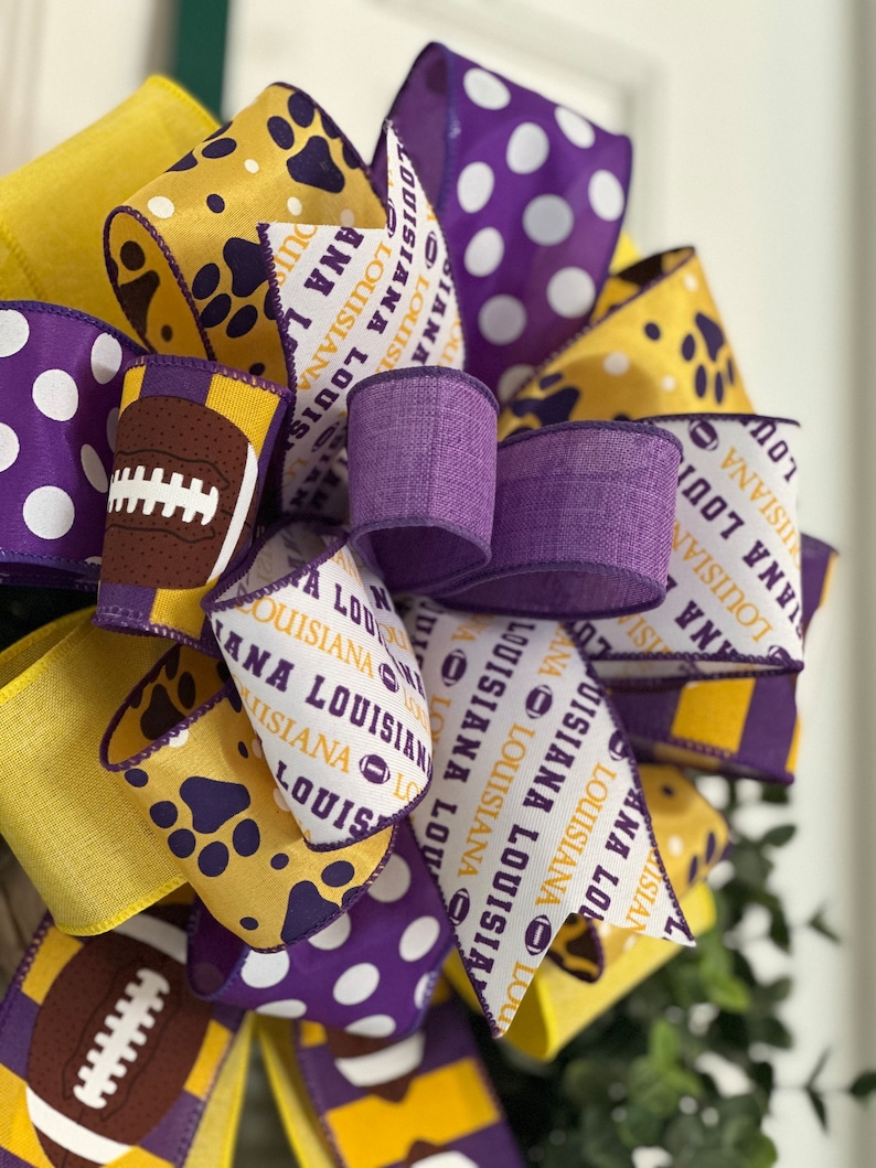 Handmade LSU Football Bow, Purple & Yellow Ribbon, Wreath Decor - Etsy