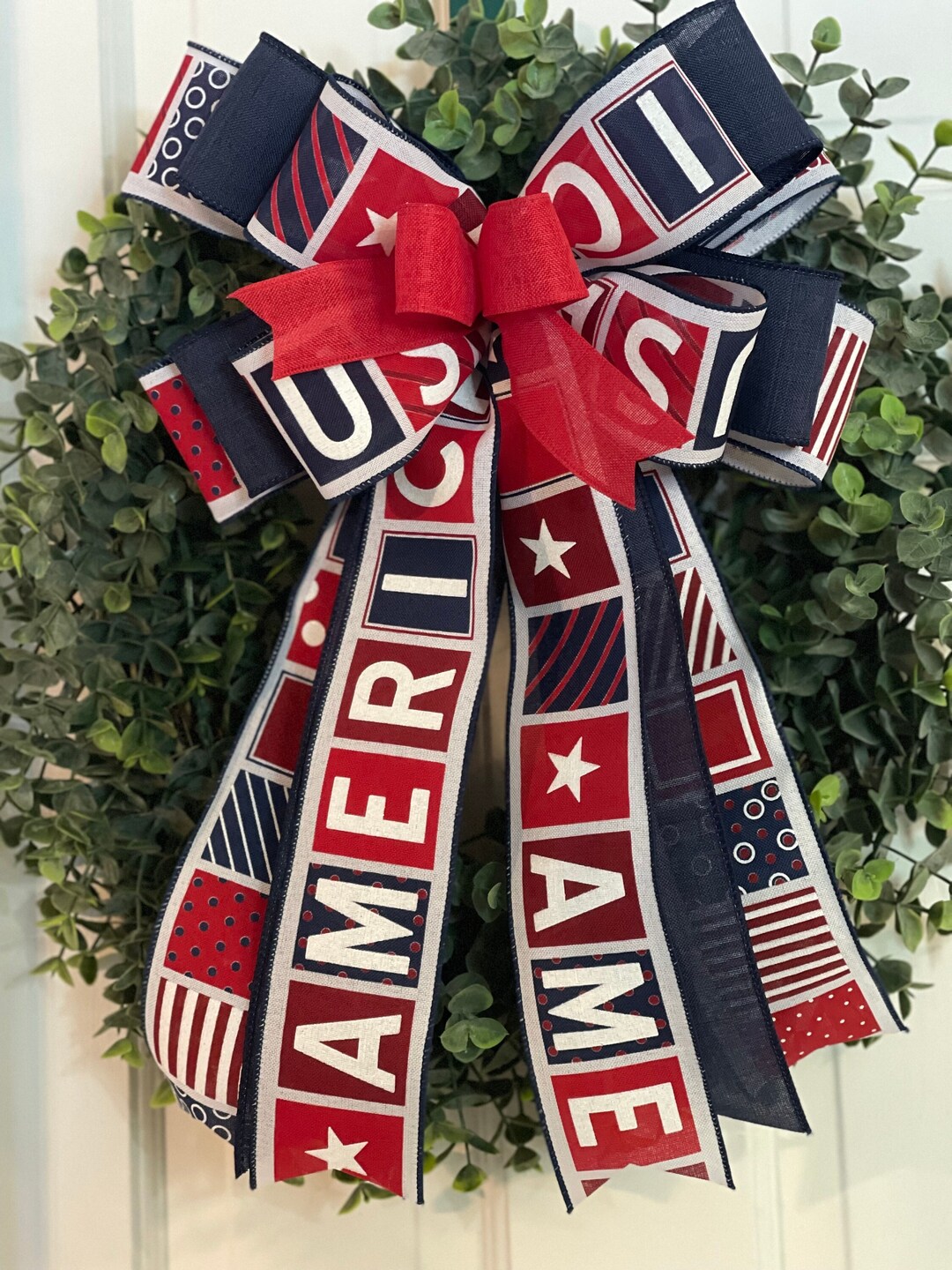 USA Bow, Red White Blue Bow, Stars & Stripes Bow, Wreath Bow, Door ...