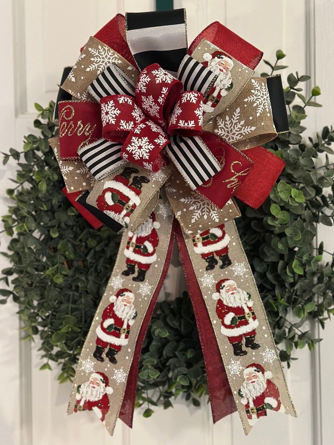 Santa Claus Bow, Ho Ho Ho Bow, Christmas Bow, Snowflakes Bow, Wreath ...