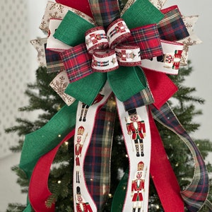 Nutcracker Tree Topper, Christmas Tree Topper, Nutcracker & Plaid Bow ...