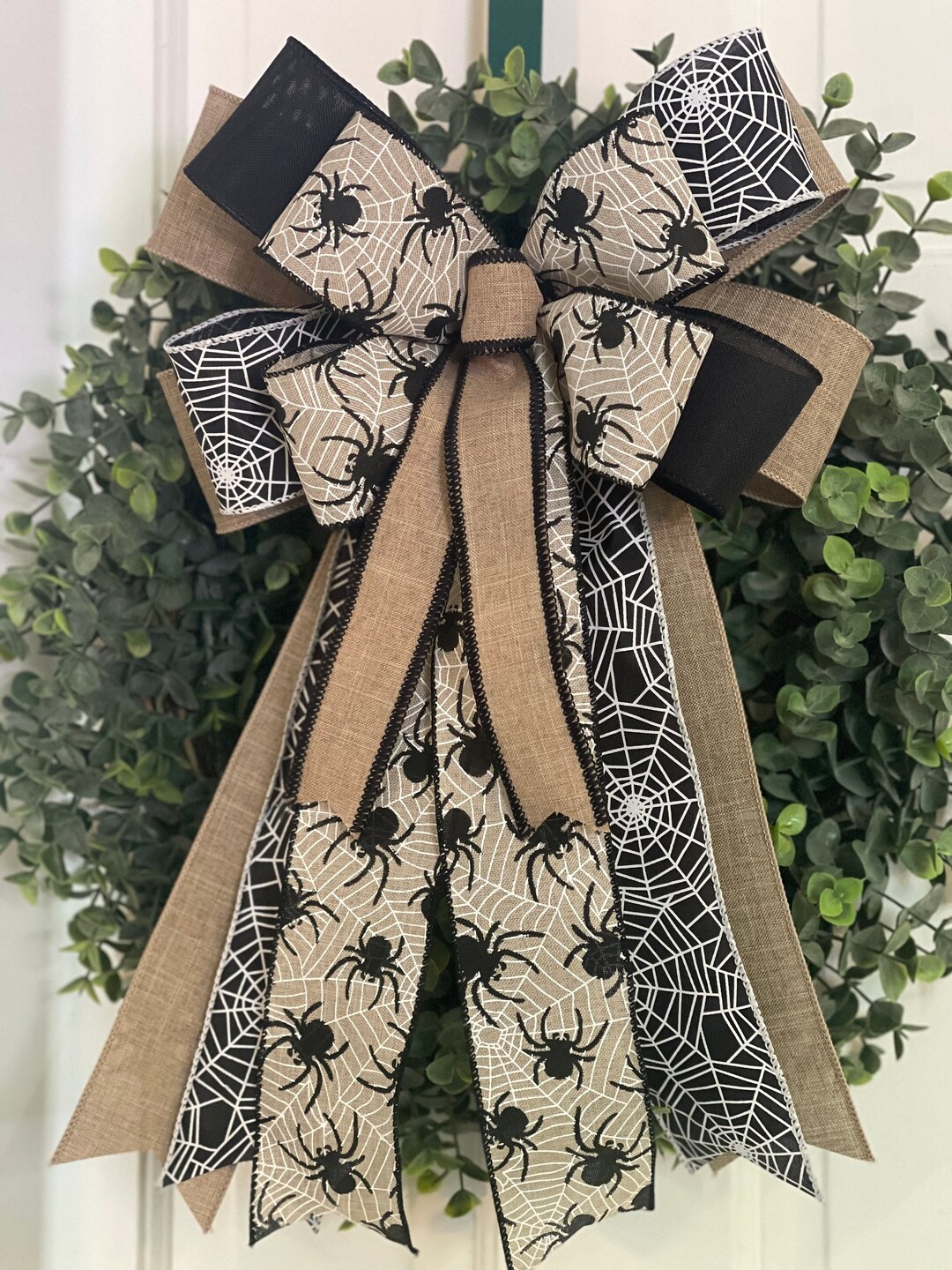 Spiders & Spiderweb Bow, Halloween Bow, Halloween Decor, Happy ...