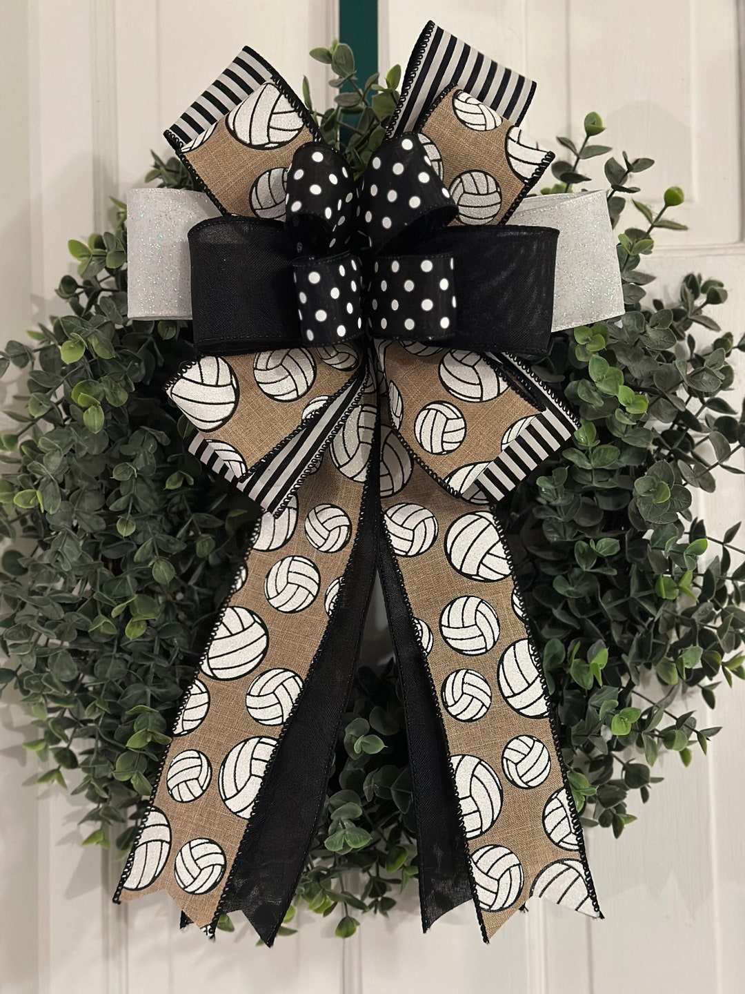 Volleyball Bow, Volleyball Decor, Sports Bow, Wreath Bow, Lantern Bow ...