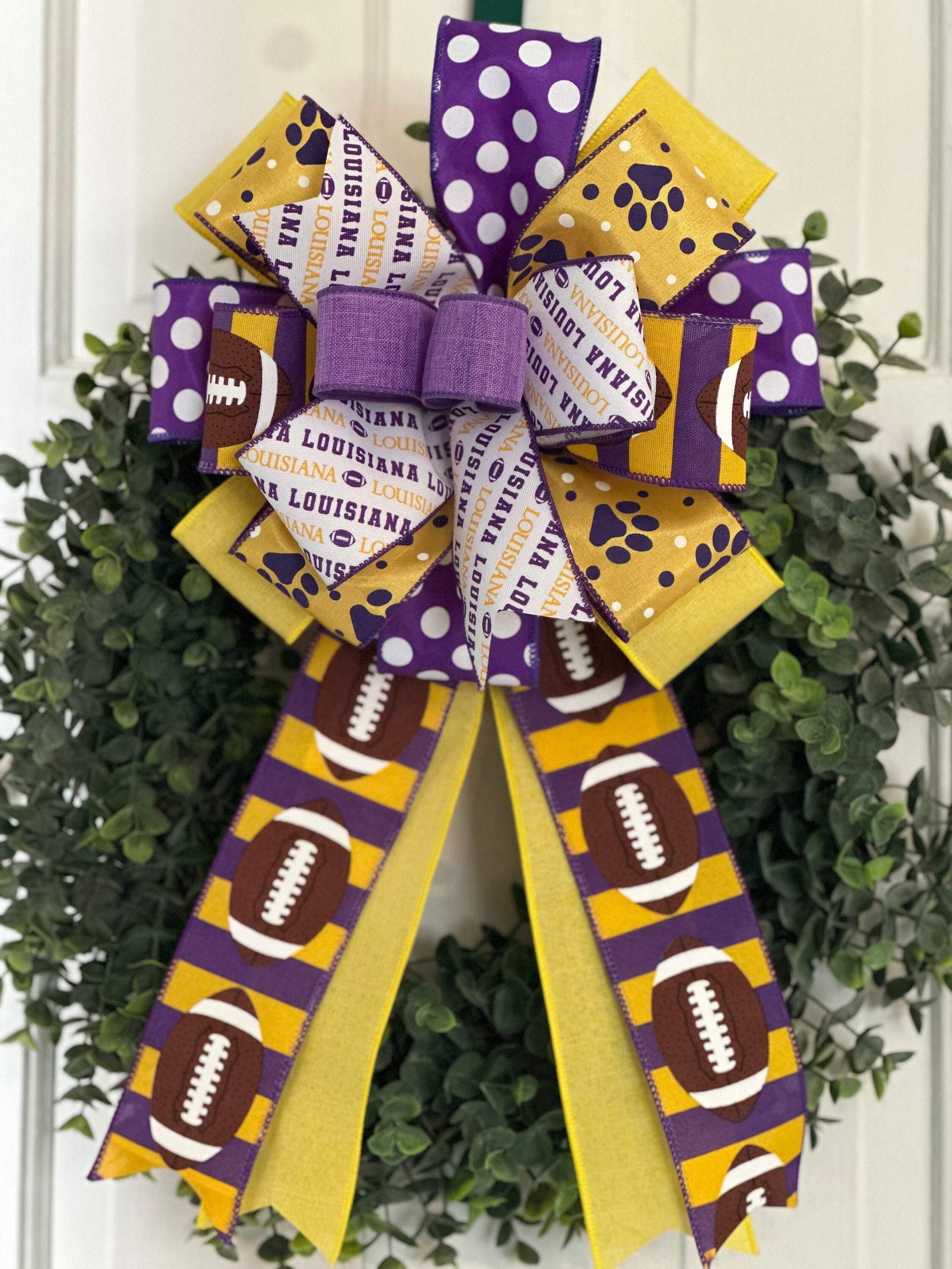 Handmade LSU Football Bow, Purple & Yellow Ribbon, Wreath Decor - Etsy
