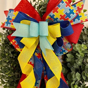 Autism Awareness Bow, Autism Awareness Month, Door Hanger, Lantern Bow ...