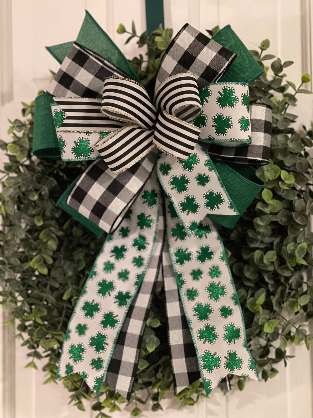 Buffalo Plaid Bow, St Patricks Day Bow, Shamrocks Bow, Lucky Bow ...