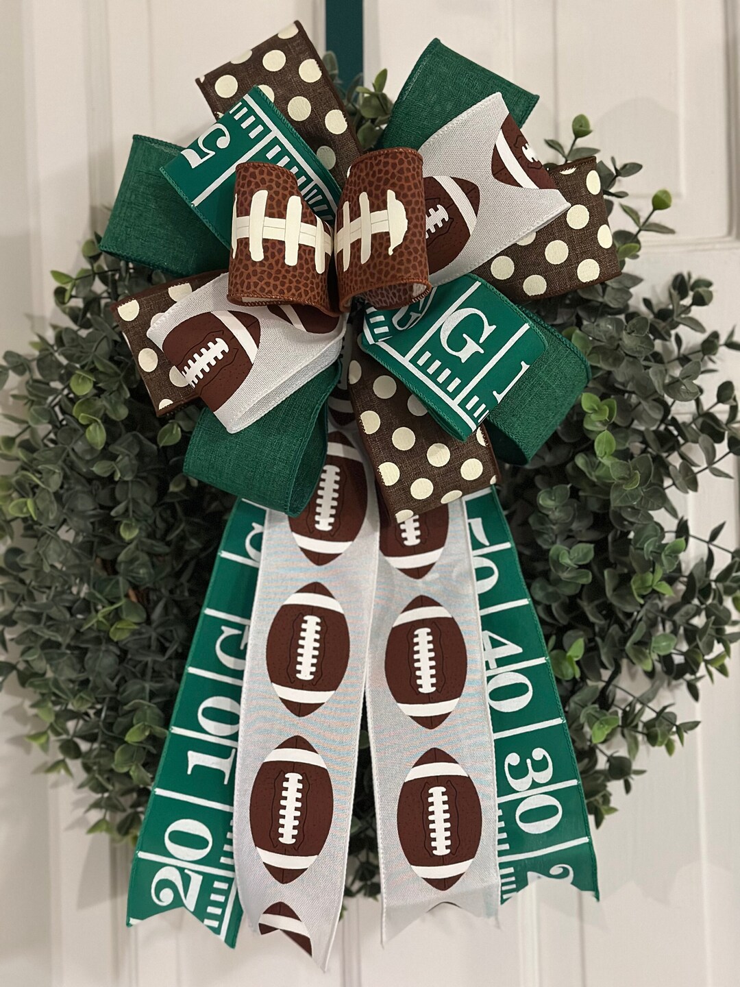 Football Bow, Football Decor, Wreath Bow, Sports Bow, Lantern Bow, Door ...