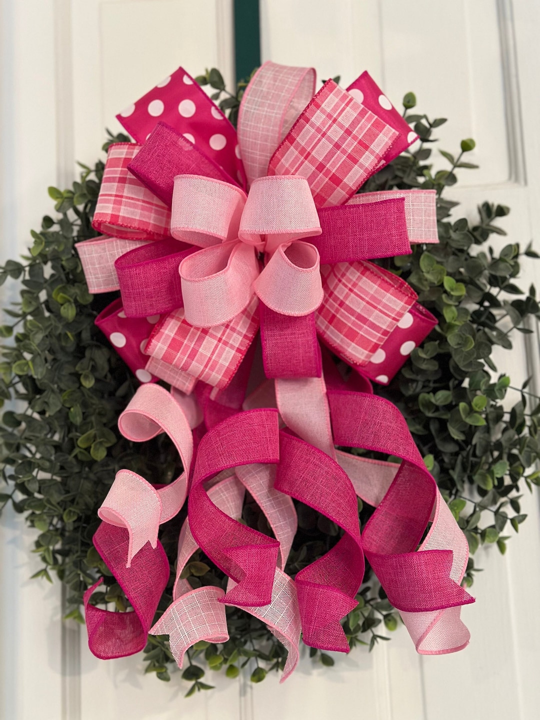 Pink Bow, Spring Bow, Plaid Bow, Summer Bow, Mailbox Bow, Fuchsia ...