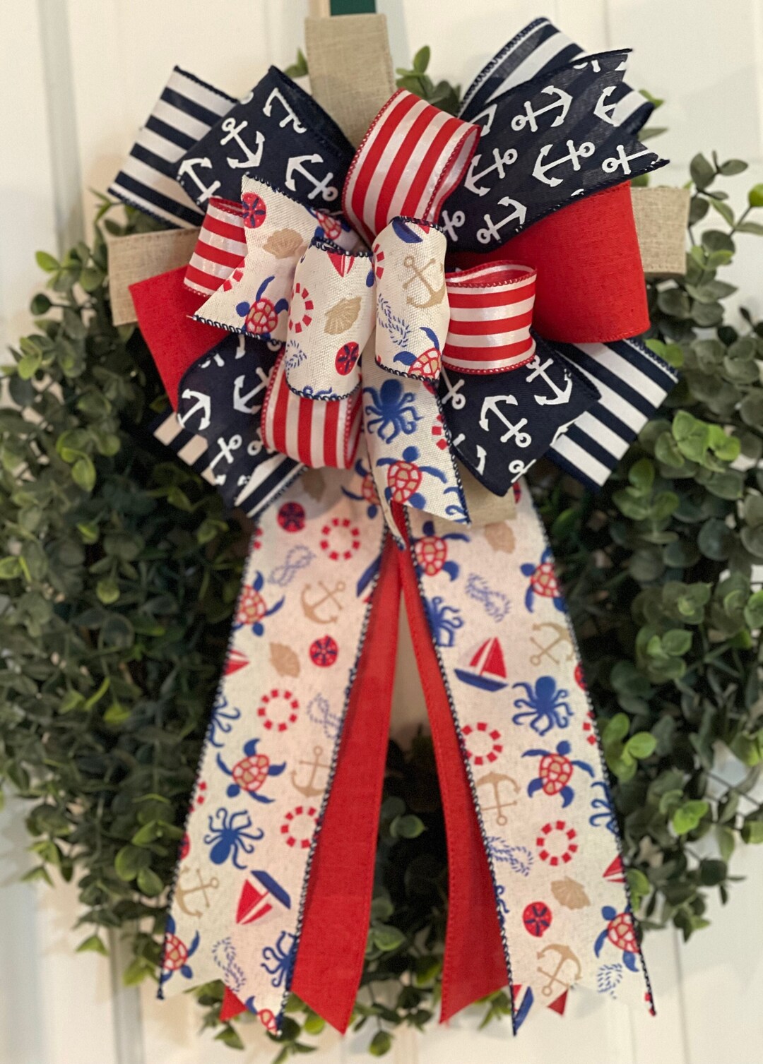 Summer Theme Bow, Sailor Bow, Patriotic Bow, Red White & Blue Bow, Sea ...